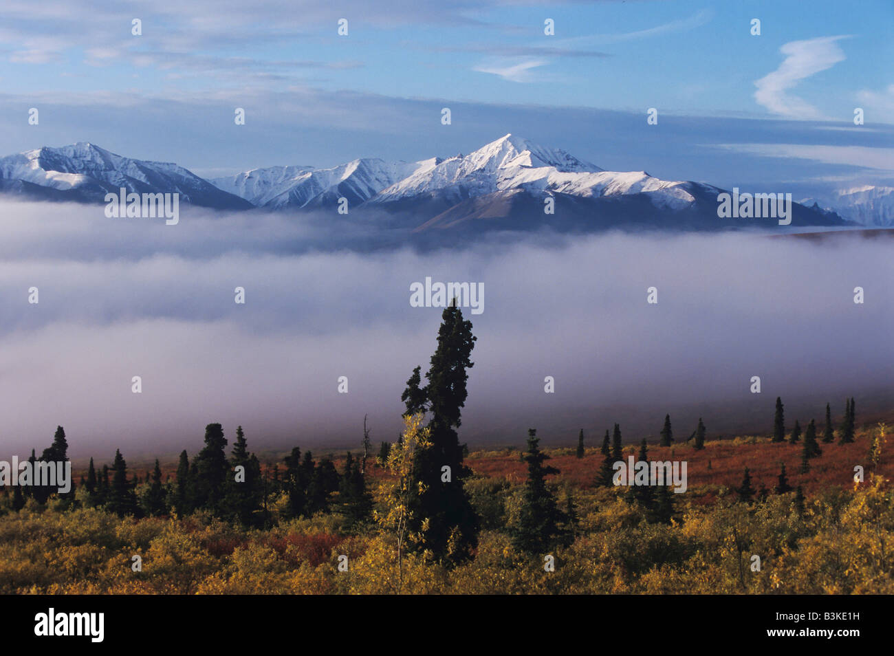 Mountain range and fog Alaska USA Stock Photo - Alamy