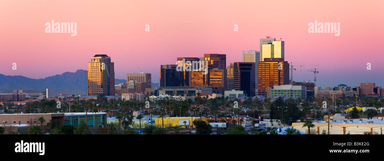 Panoramic of the Phoenix skyline at sunrise Arizona Stock Photo - Alamy