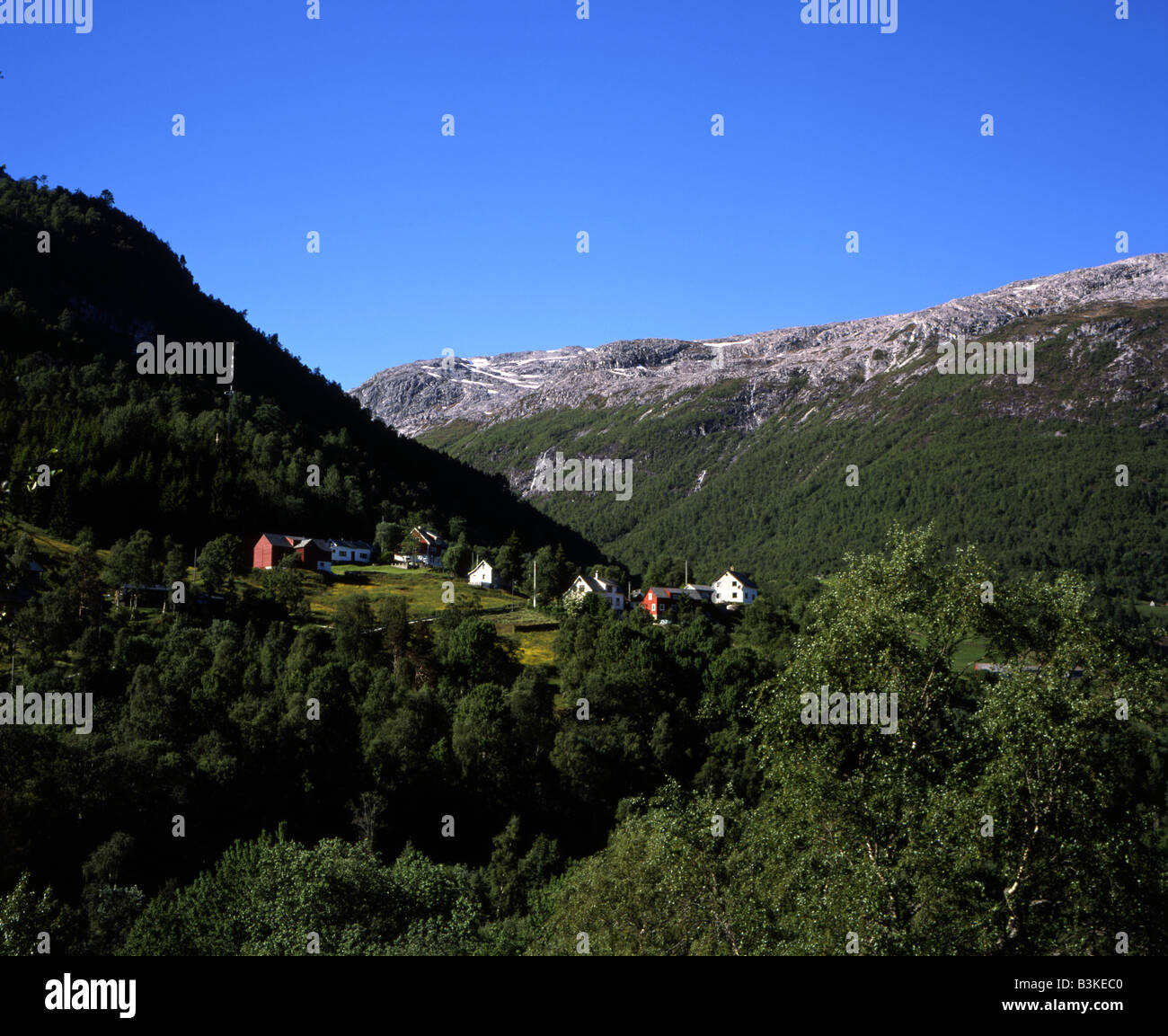 Village of Stalheim between Gudvangen at the head of Naeroyfjorden and ...