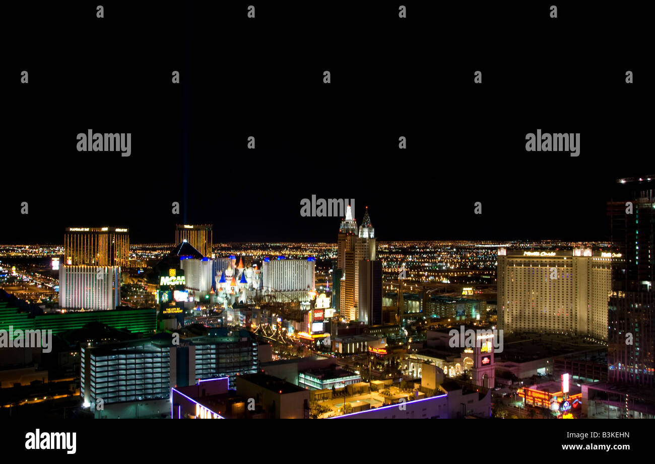 aerial nighttime view of las vegas strip nevada with several casinos ...