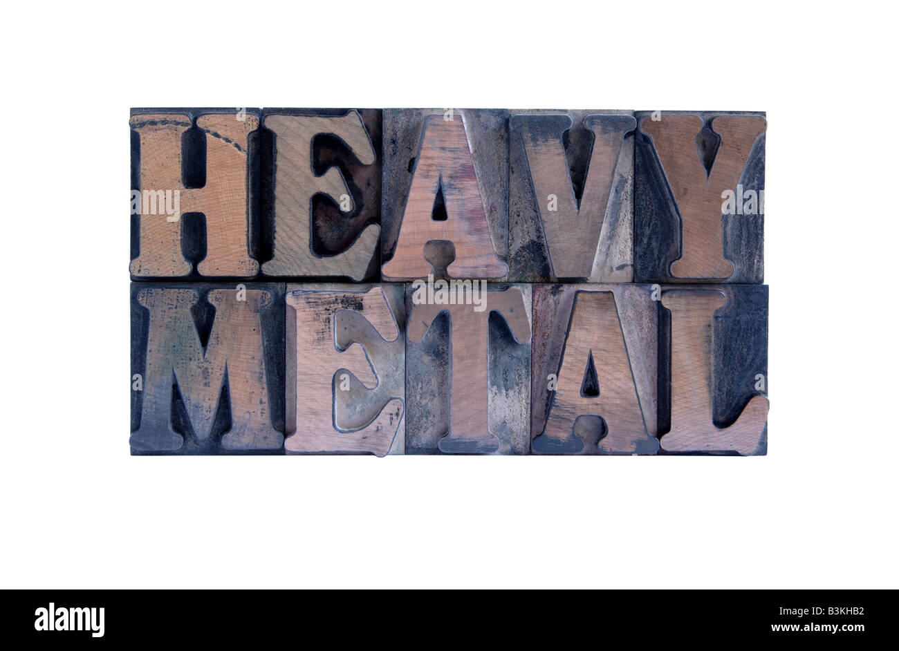 the words 'heavy metal' in old, ink-stained wood type Stock Photo - Alamy