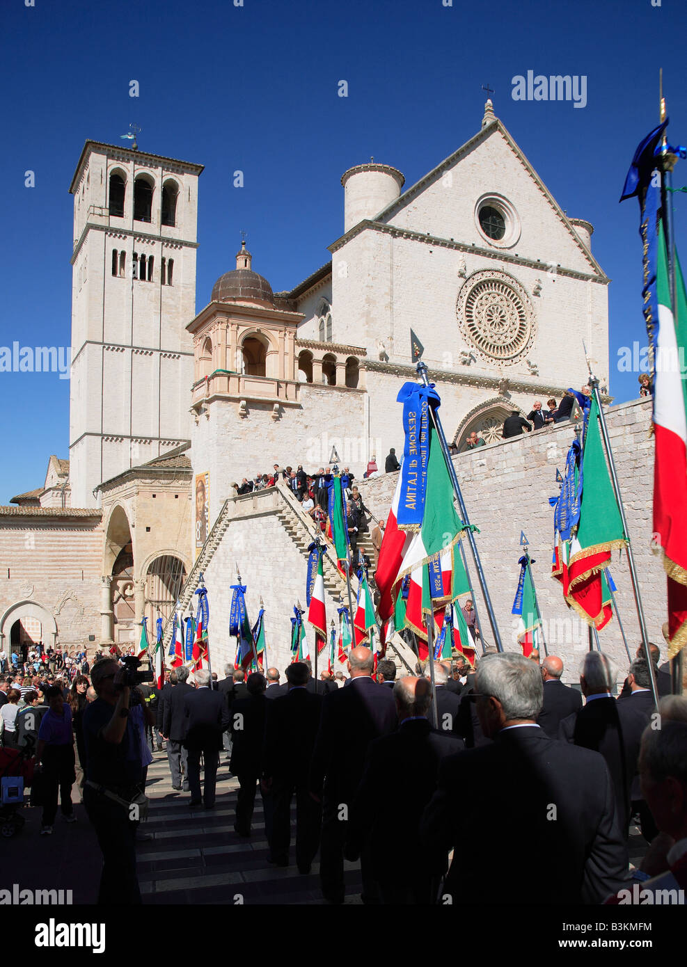 Pilgrim s procession of the fire brigade in Assisi Umbria Italy Stock ...