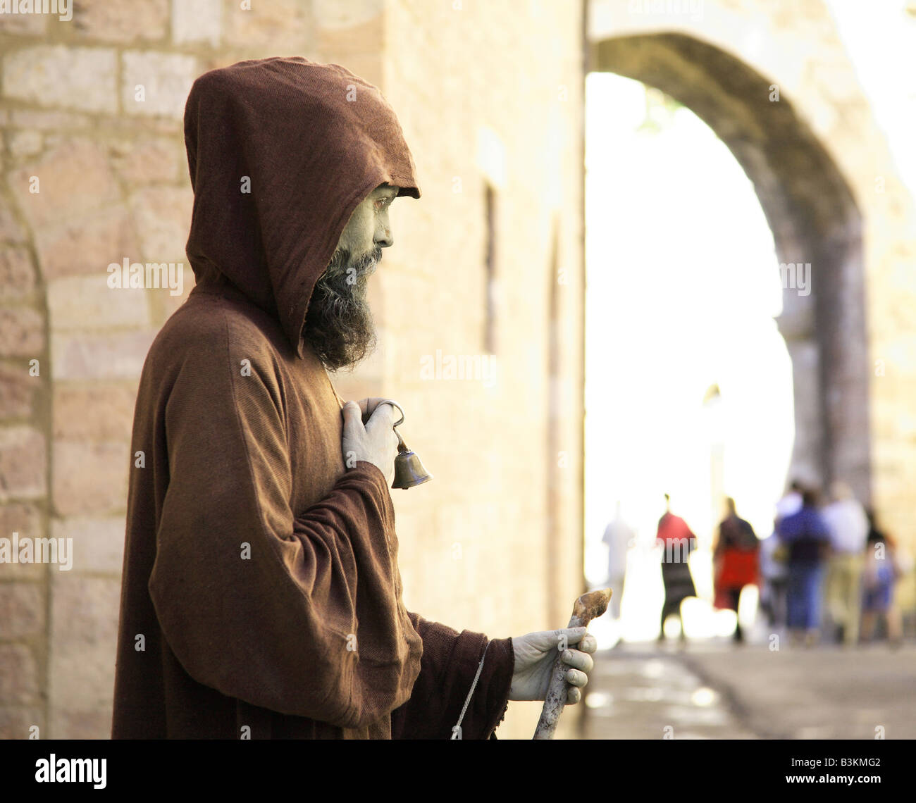 Street artist in disguising of a Franciscan s monk Assisi Umbria Italy ...