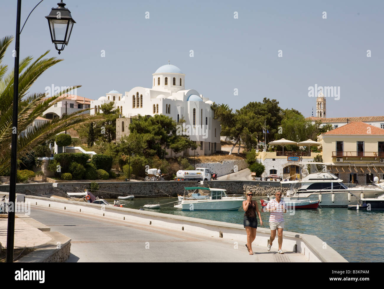 People Walking In The Old Harbour Spetses Greek Islands Greece Hellas ...