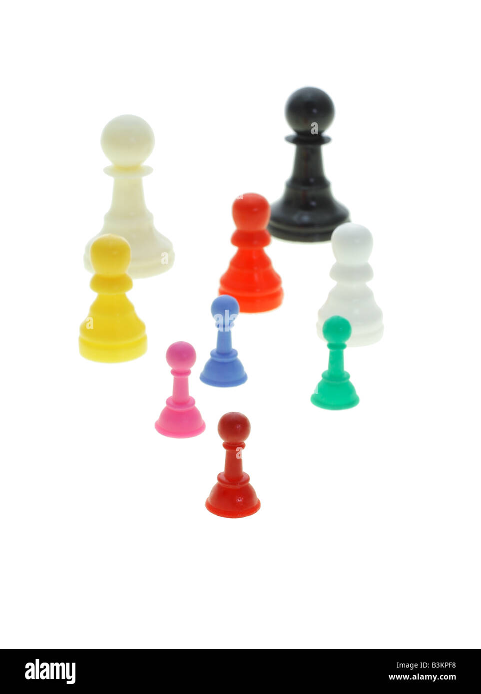 Rooks of different colors and sizes arranged on white background Stock ...