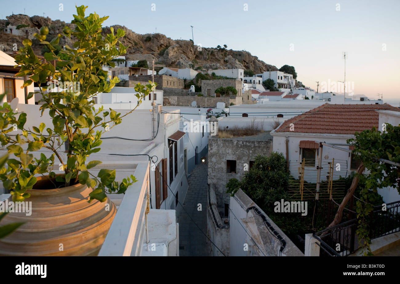 Townscape at sunrise, Lindos, Rhodes, Greece Stock Photo - Alamy