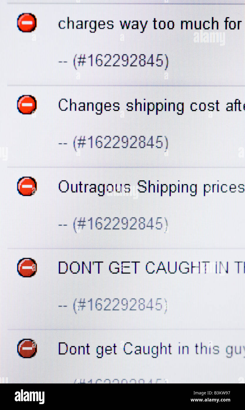 Ebay website feedback screen showing negative feedback Stock Photo - Alamy