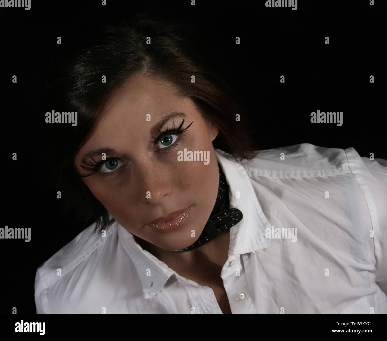 a beautiful woman looking up at the camera Stock Photo - Alamy