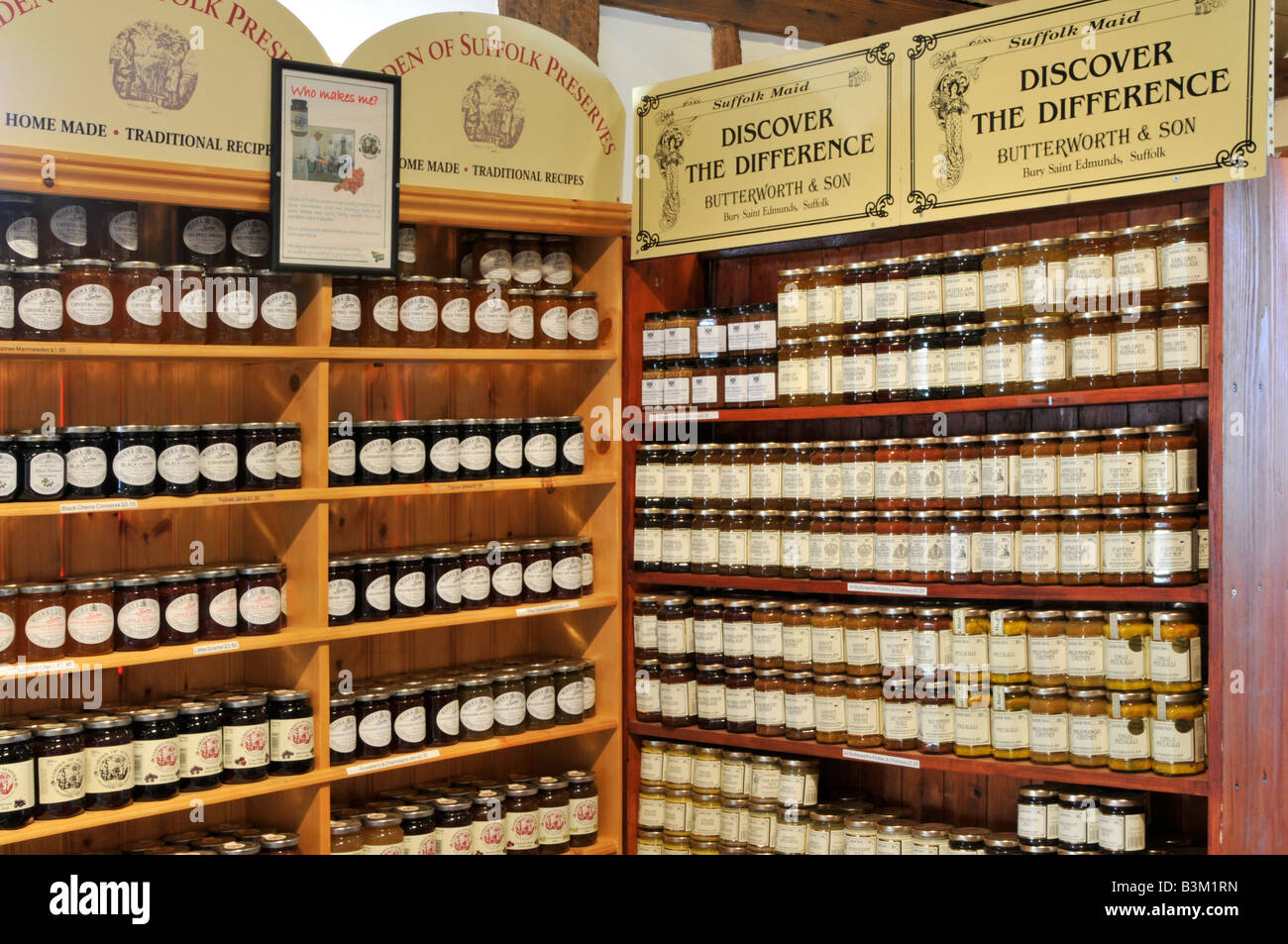 Interior of Calcott Hall retail farm shop produce on display includes ...