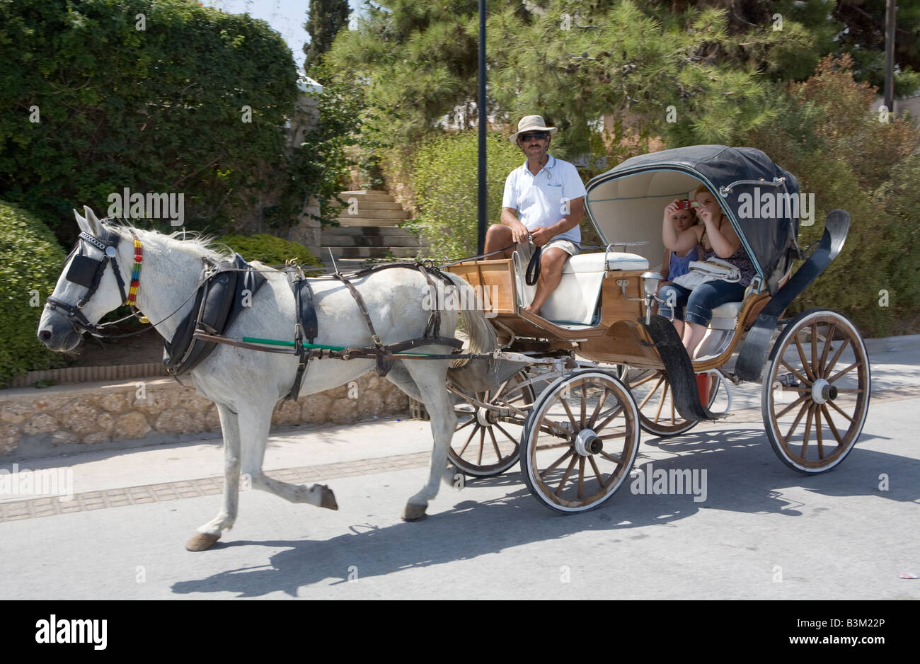 Horse drawn carriage in street, Spetses, Greece Stock Photo - Alamy