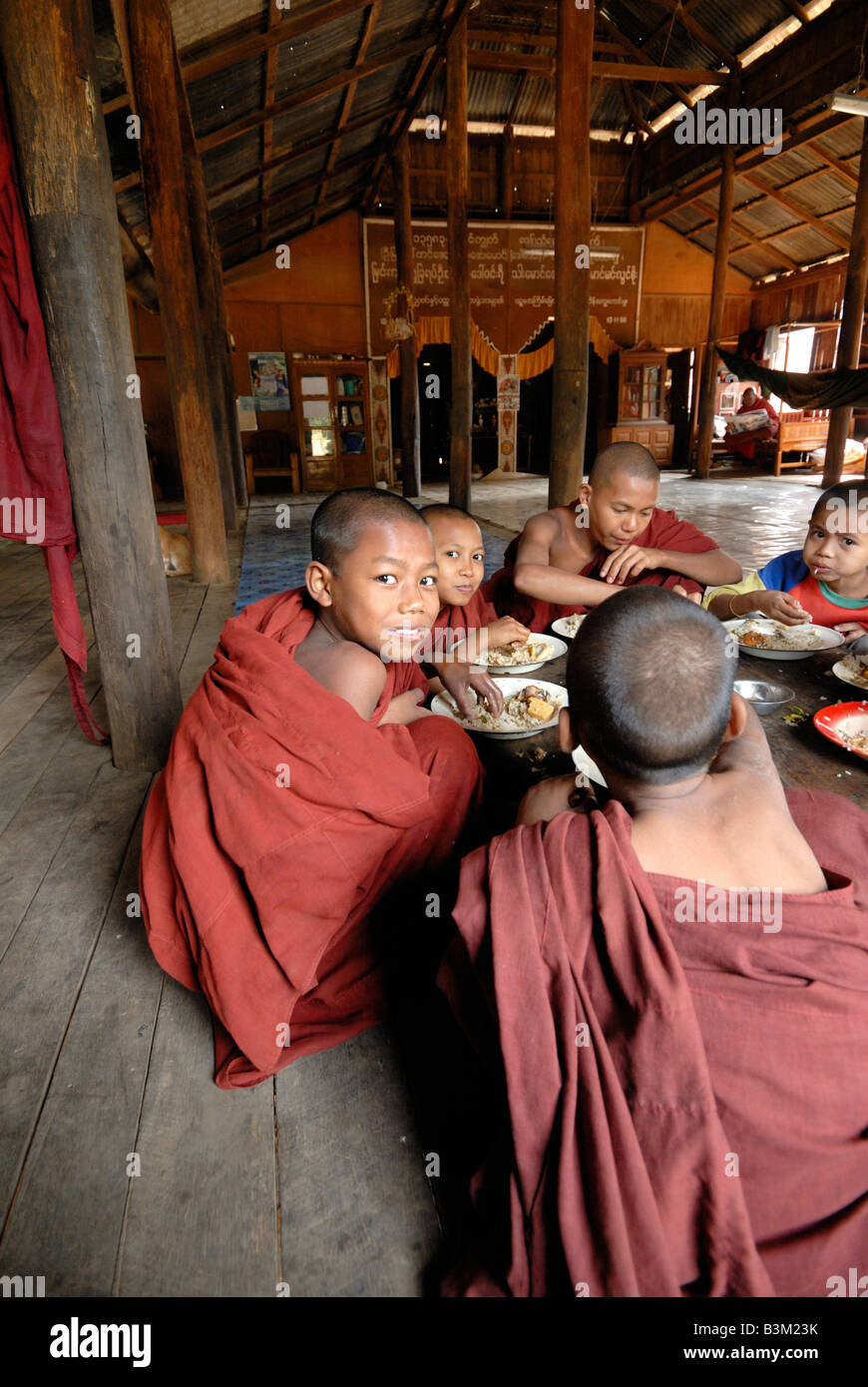 daily lives of young buddhist monks in the monastery, Myanmar Stock ...
