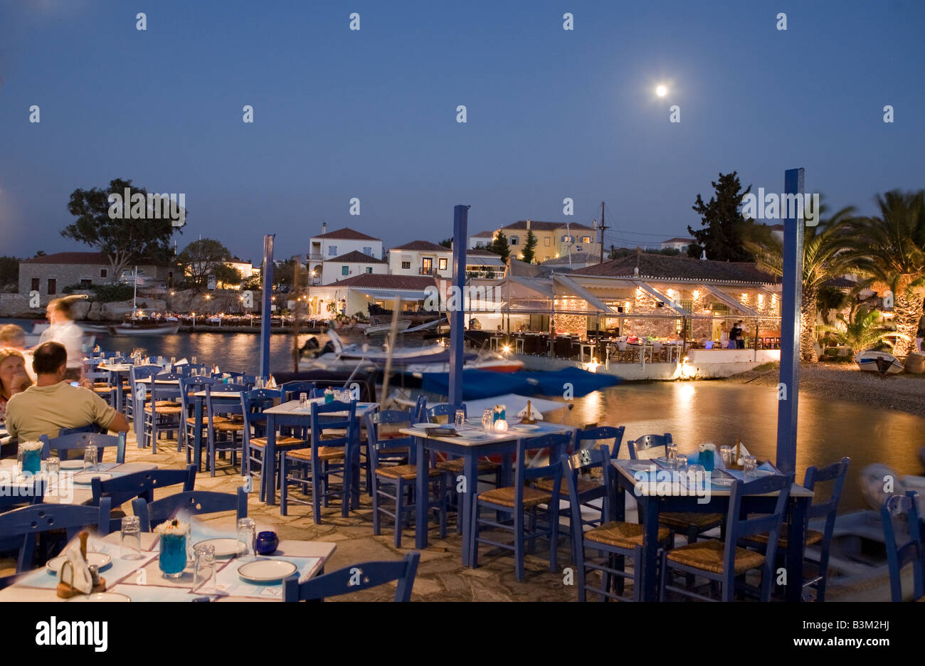 Old Harbour In Moonlight, Spetses, Greece Stock Photo - Alamy