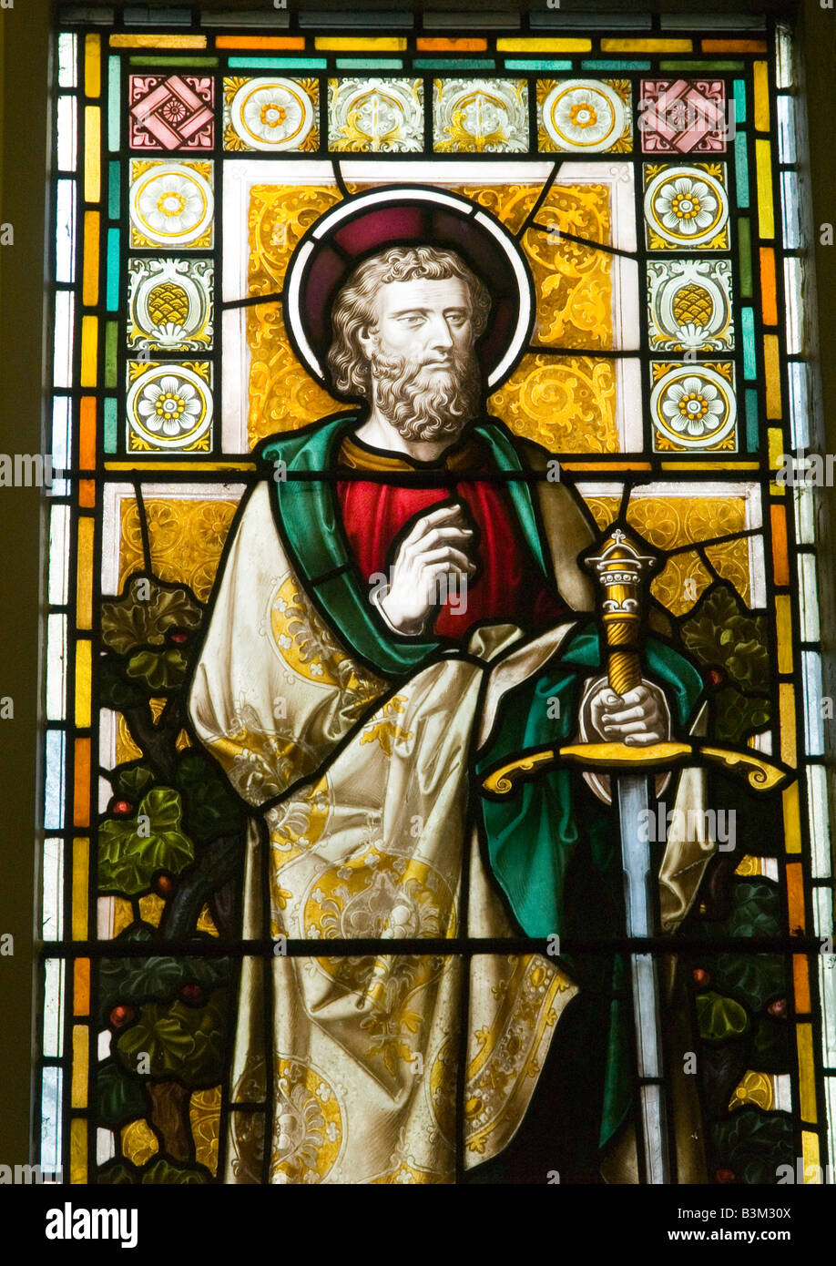 Close up of a William Morris stained glass window in the Meeting House ...