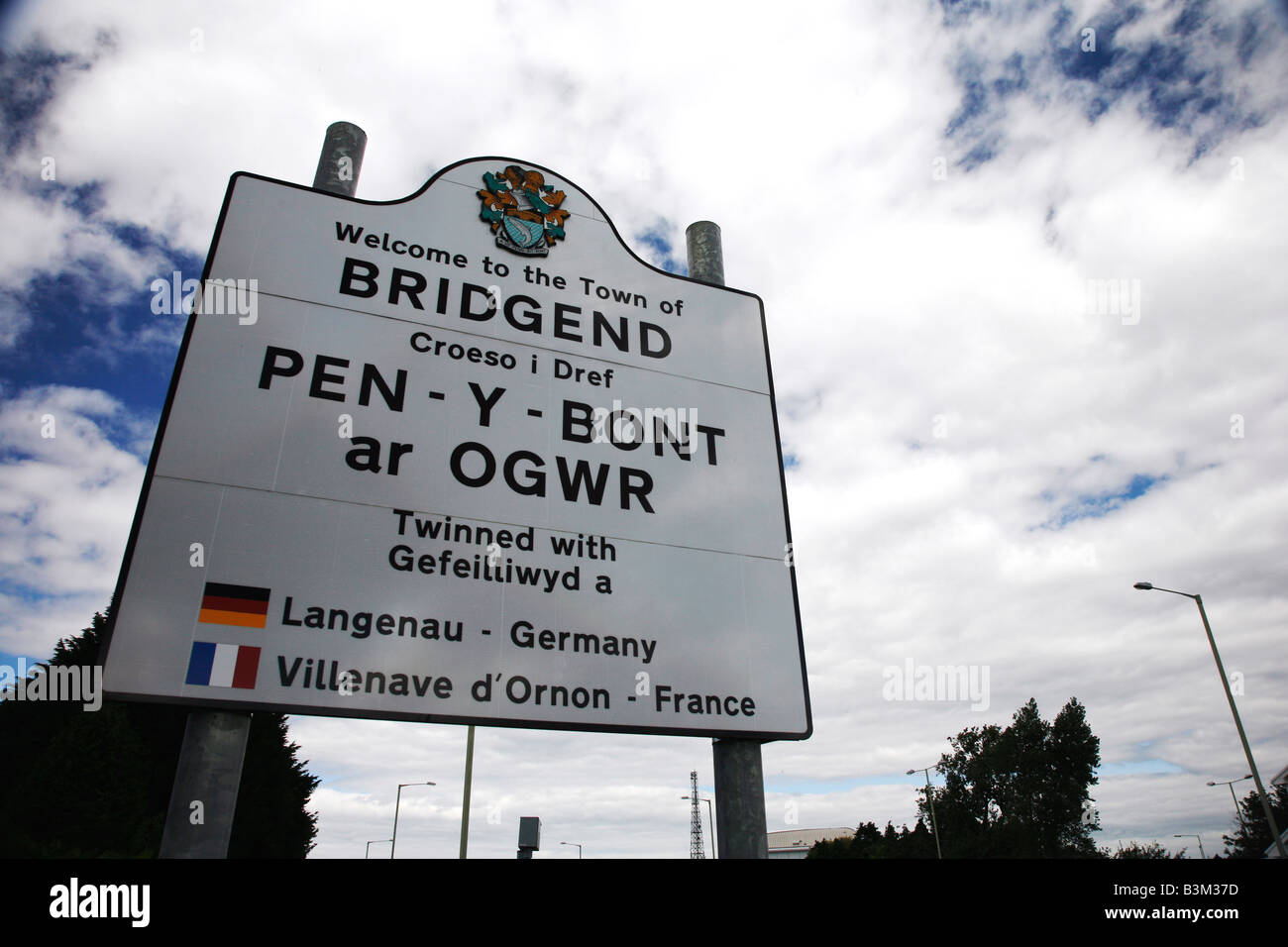 Bridgend road sign, Wales Stock Photo - Alamy
