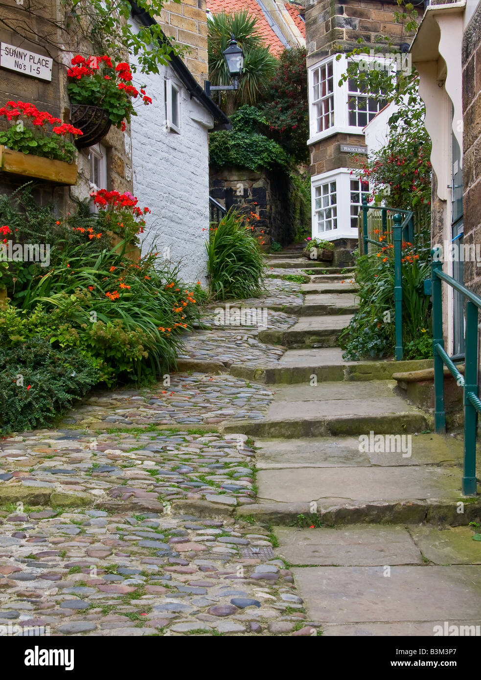 Pretty cobbled street in Yorkshire seaside town Stock Photo - Alamy