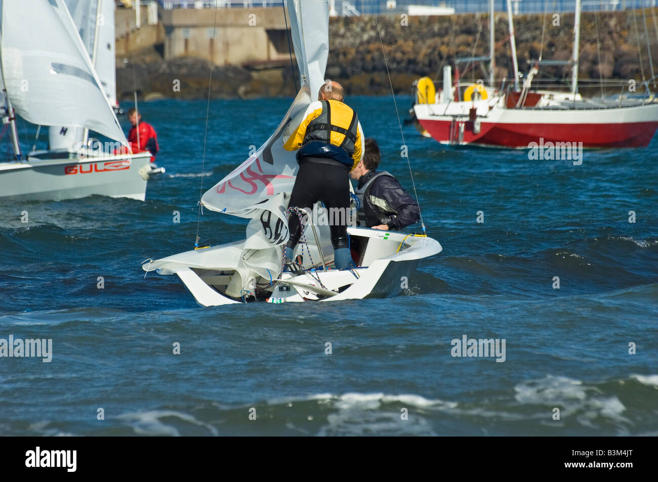 Laser class dingy racing at North Berwick in Scotland. The boats get ...