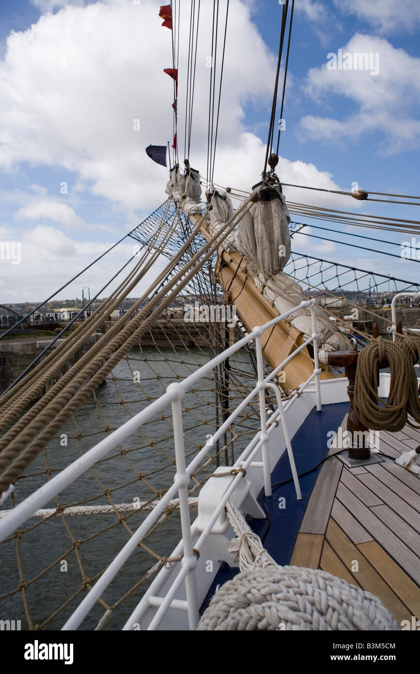 On the deck of the Brazilian sailing ship the Cisne Branco at the Tall ...