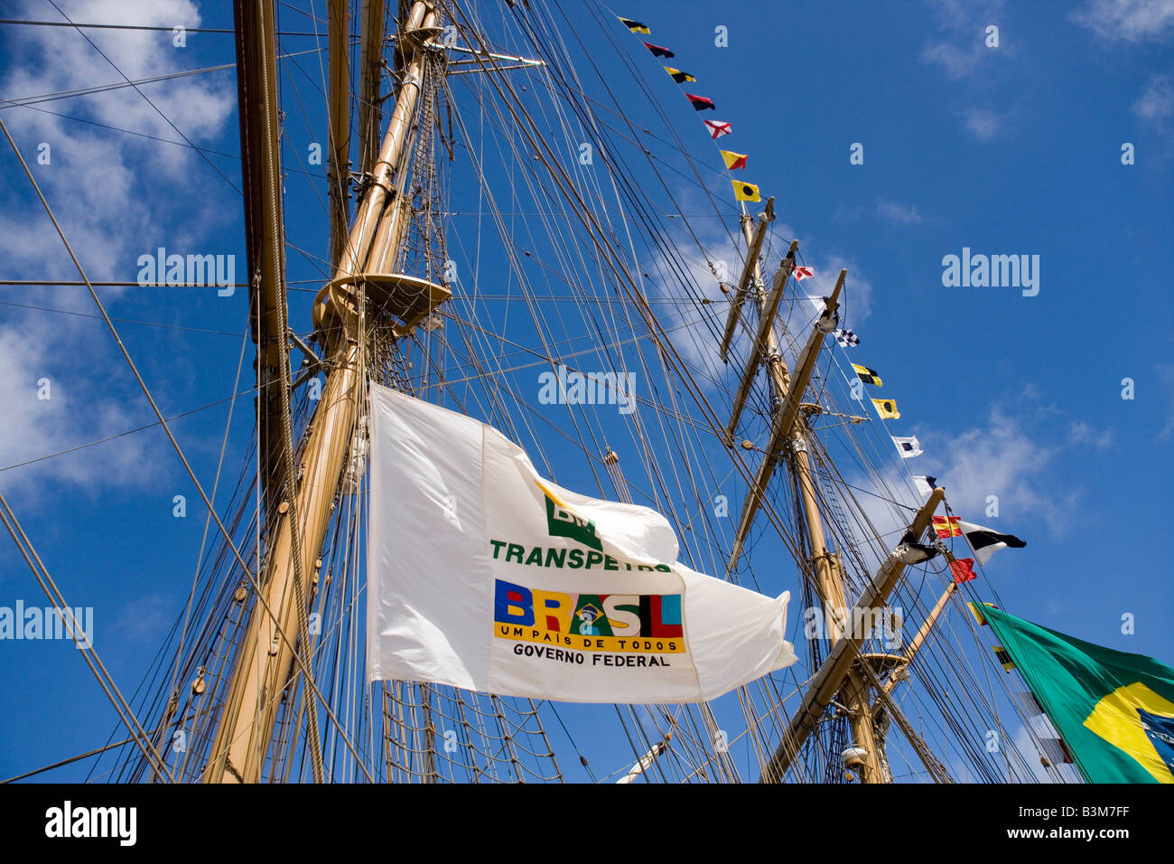 On the deck of the Brazilian sailing ship the Cisne Branco at the Tall ...
