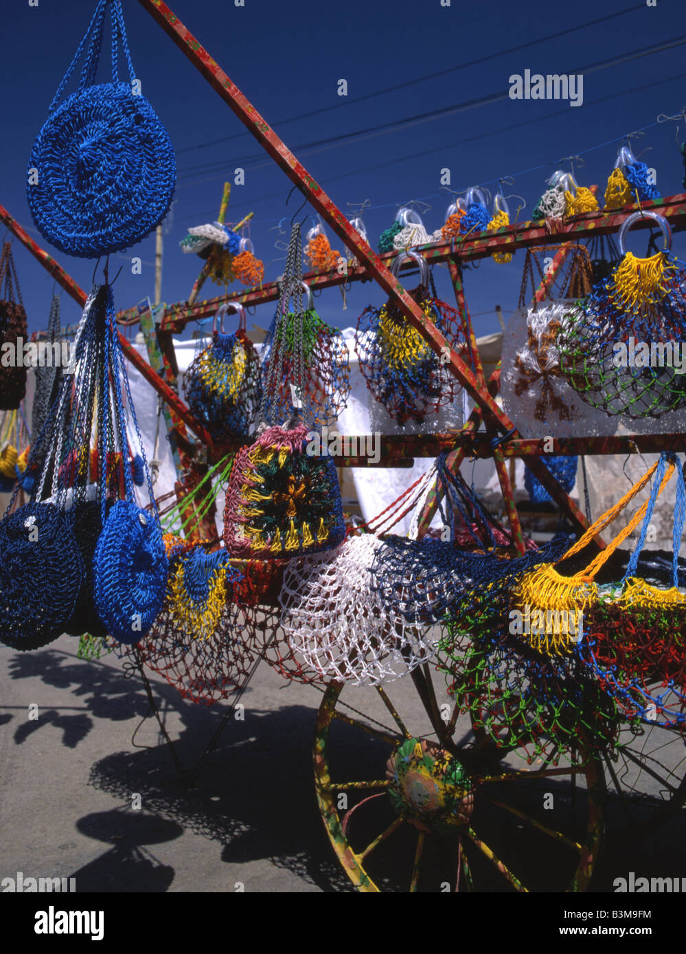 Woven Bags on Market Stall at the waterside market Marsaxlokk Malta ...