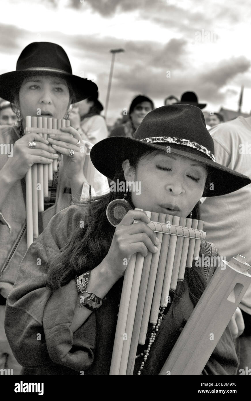 ladies playing Bolivian flute at the Carnival del Pueblo London 2008 ...