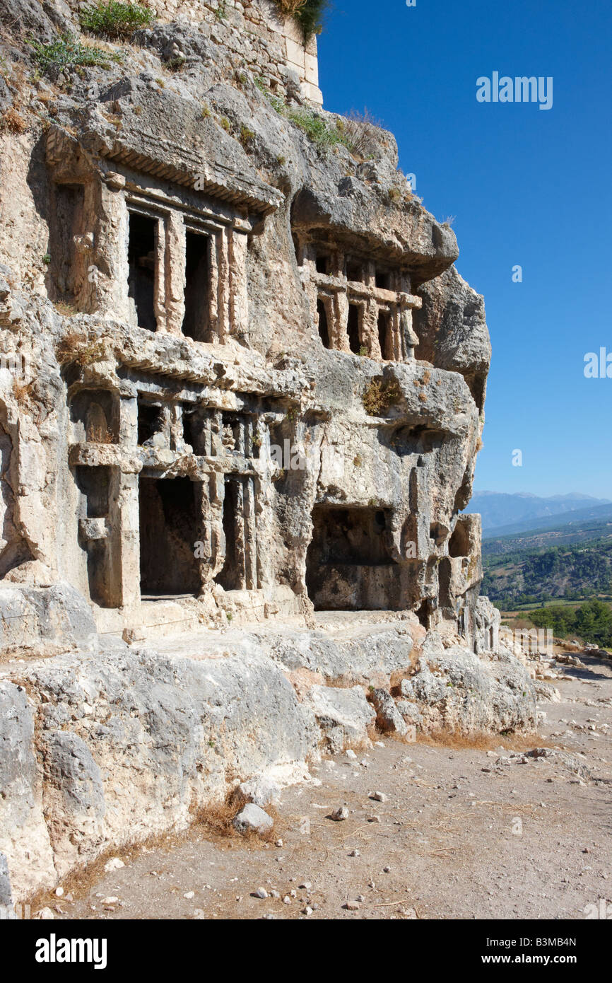 Ancient Lycian house type rock cut tombs in Tlos. South West Turkey ...