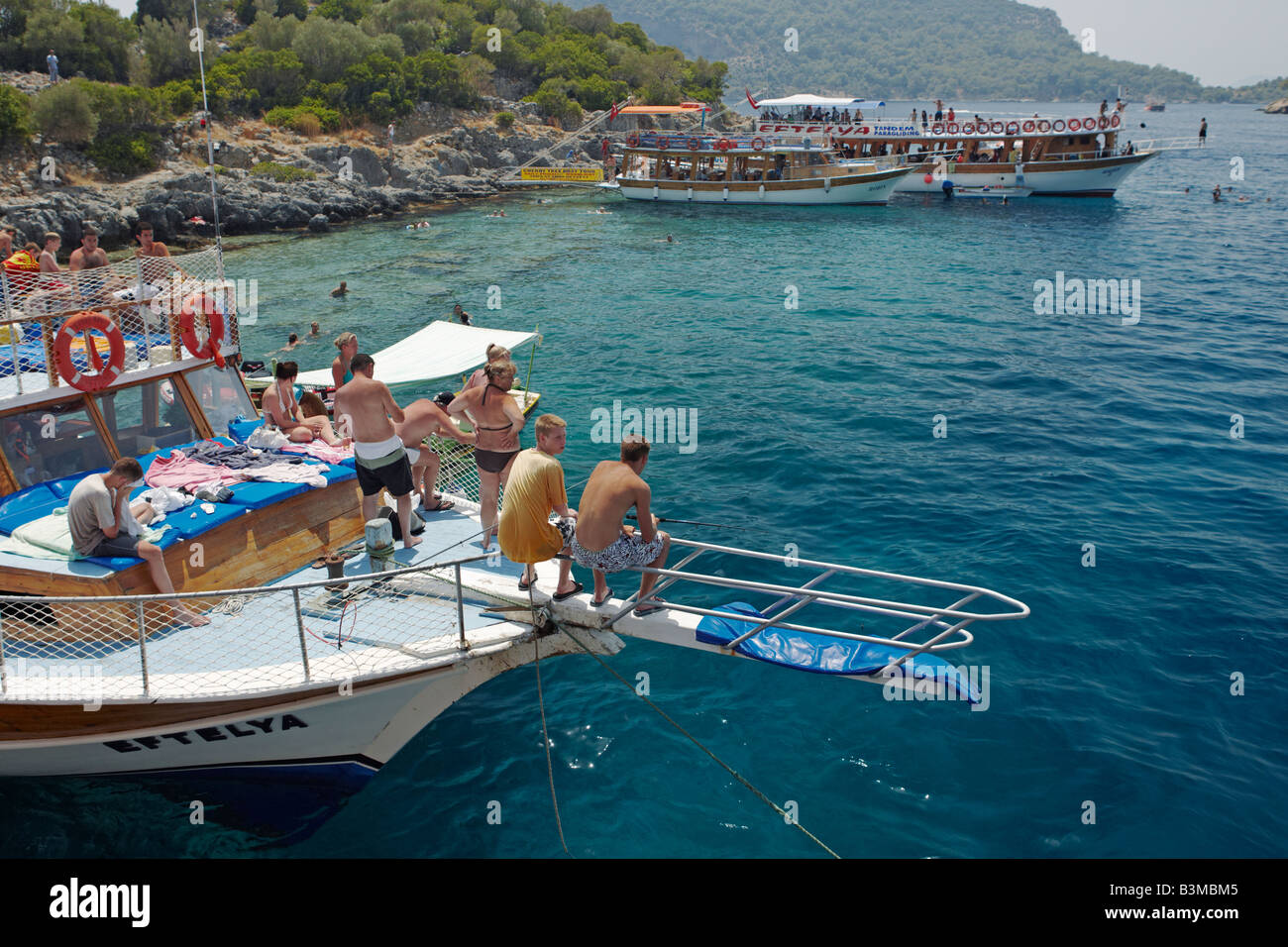 Excursion boats at St Nicholas island Province of Mugla Turkey Stock ...