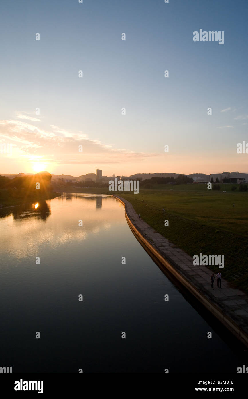 Neris River from White Bridge showing a reflection of the sky and ...