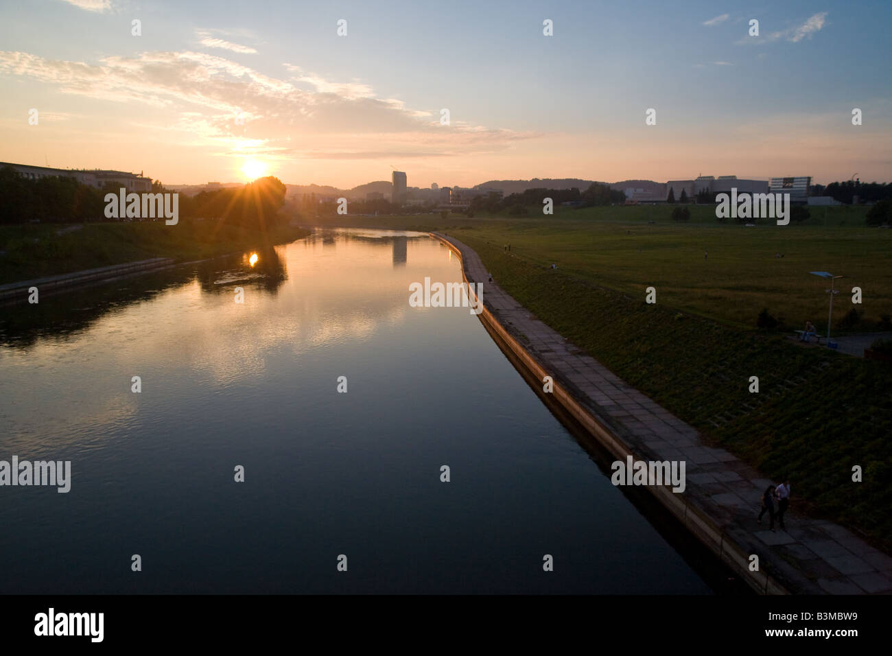 Neris River from White Bridge showing a reflection of the sky and ...