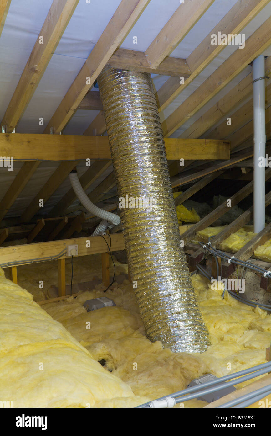 Silver tube in loft for an energy saving sun pipe, PR Stock Photo - Alamy
