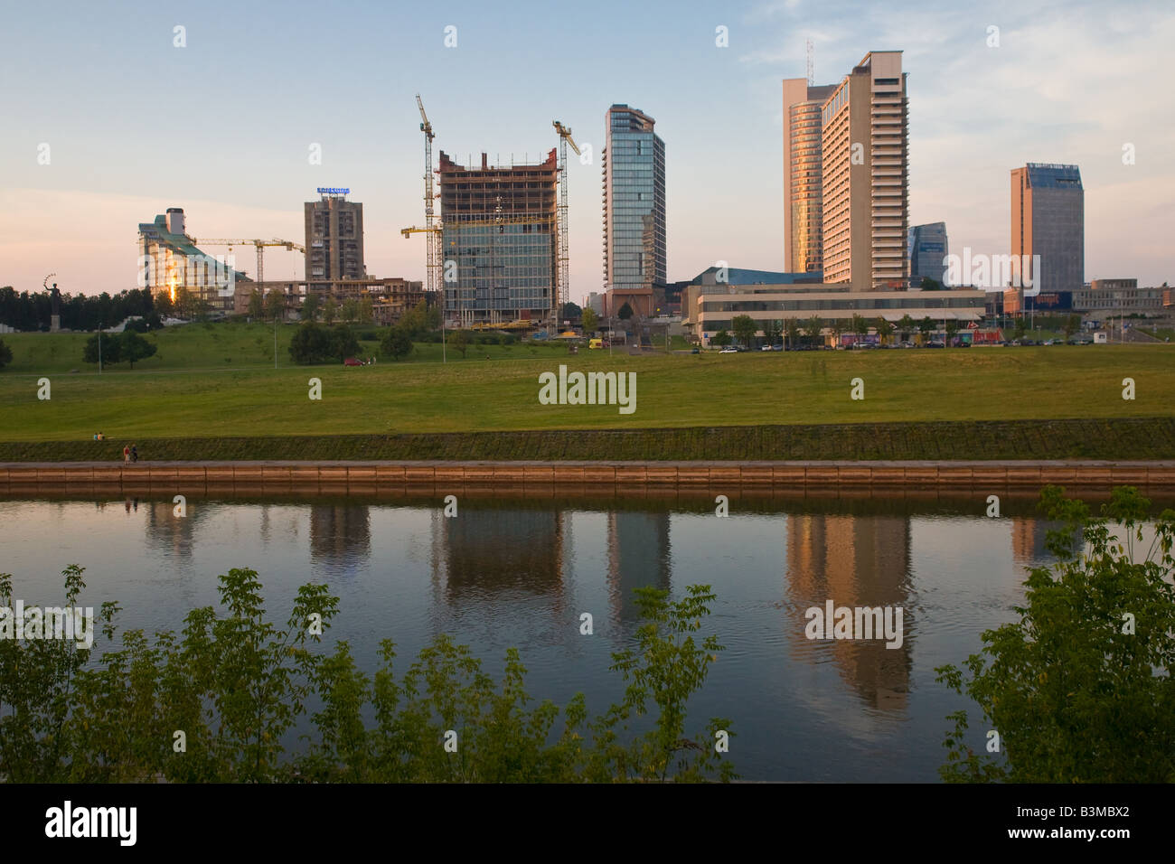 Snipiskes District Business District reflected in the Neris River at ...