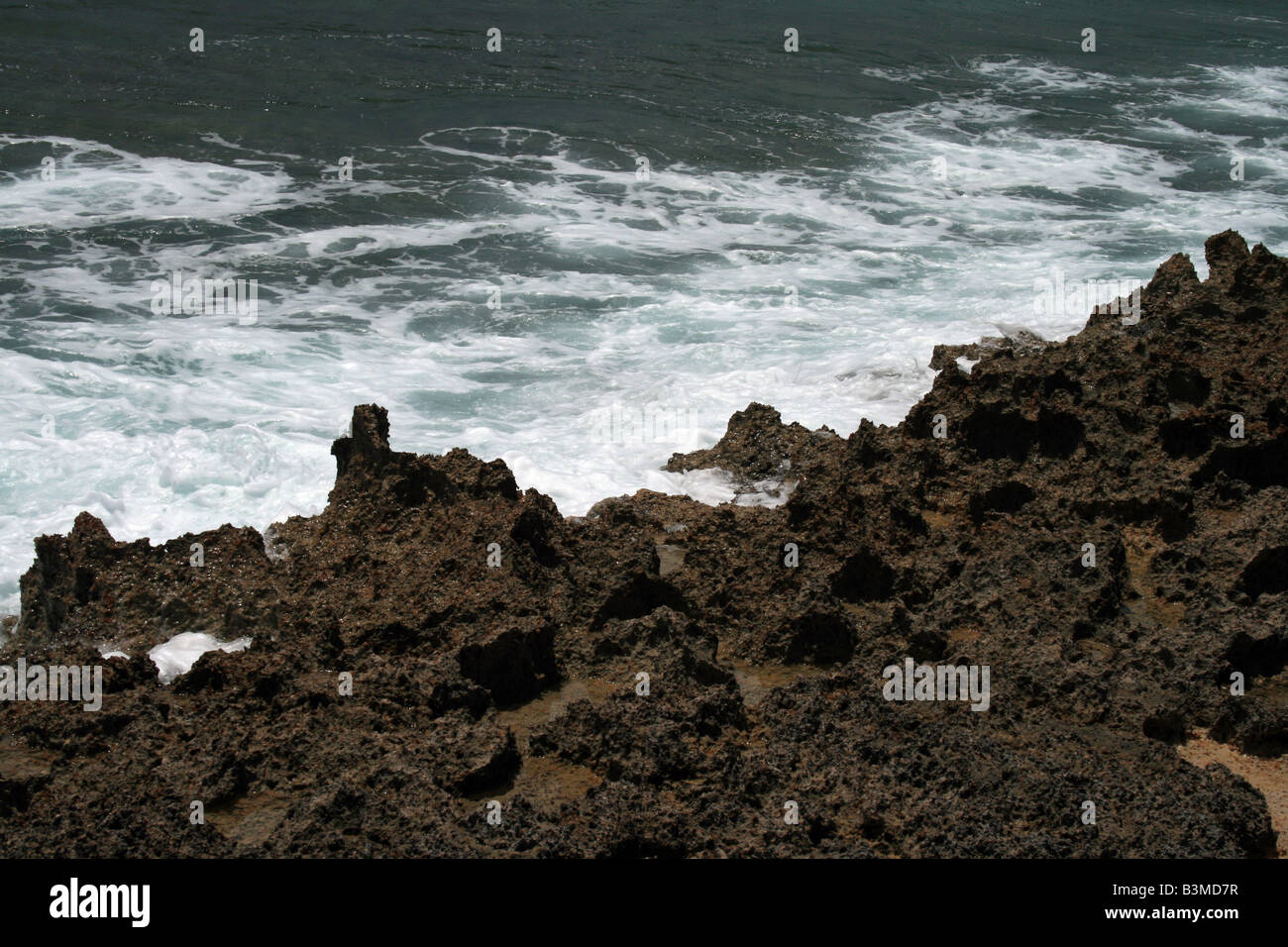 View of the coral reef shoreline on the Atlantic Ocean from the Abaco ...
