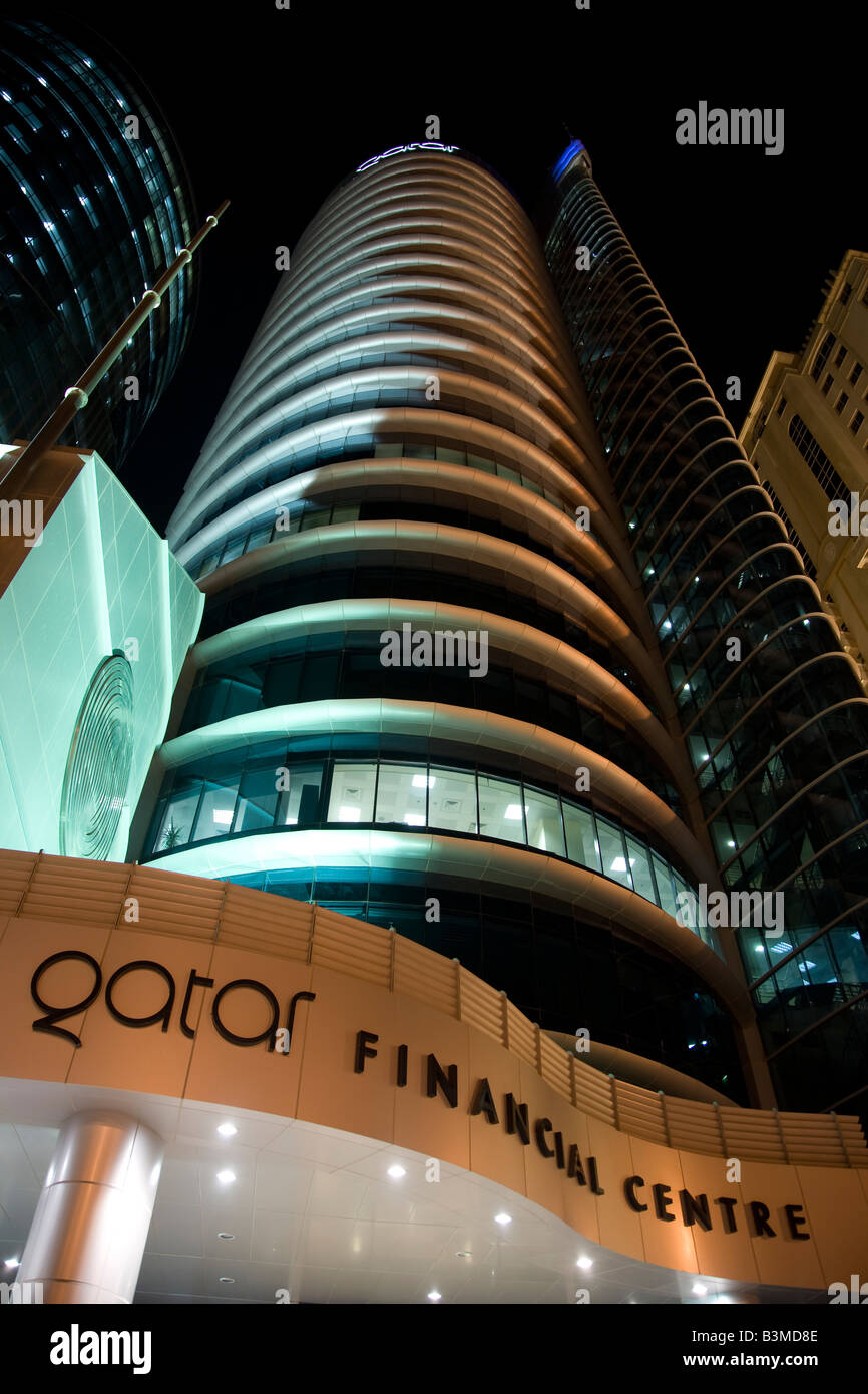 Qatar Financial Center Building Doha Middle East Exterior at night ...