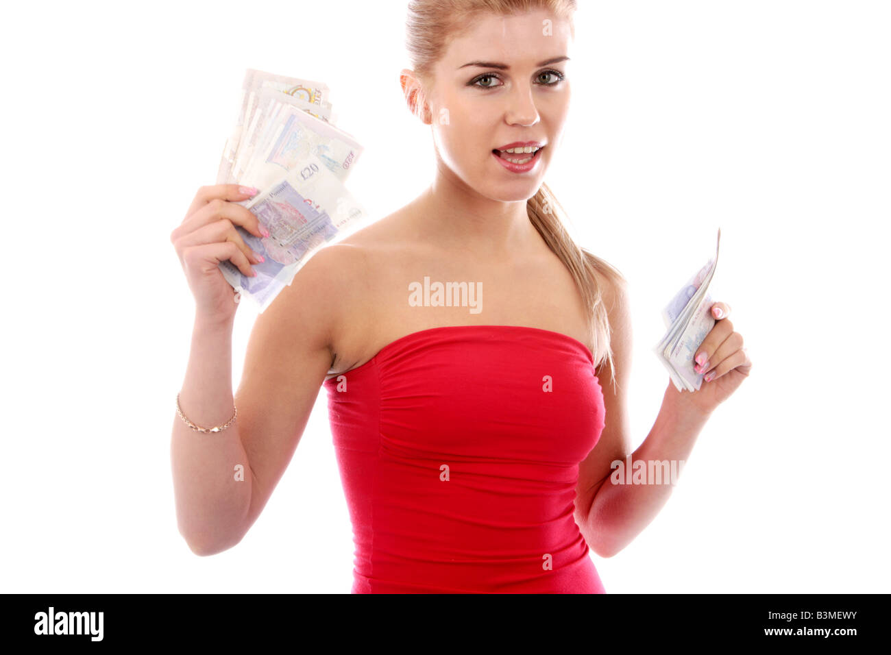 Young Woman Holding Cash Model Released Stock Photo - Alamy