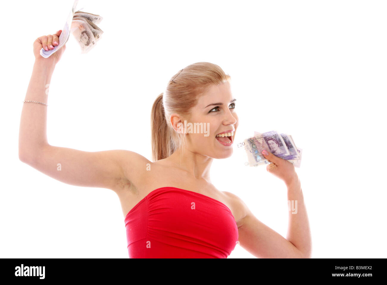Young Woman Holding Cash Model Released Stock Photo - Alamy