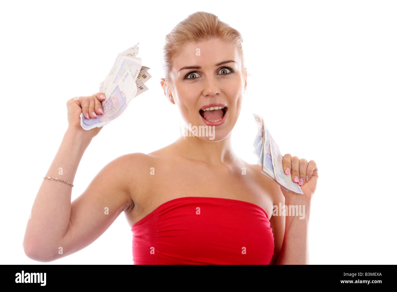 Young Woman Holding Cash Model Released Stock Photo - Alamy