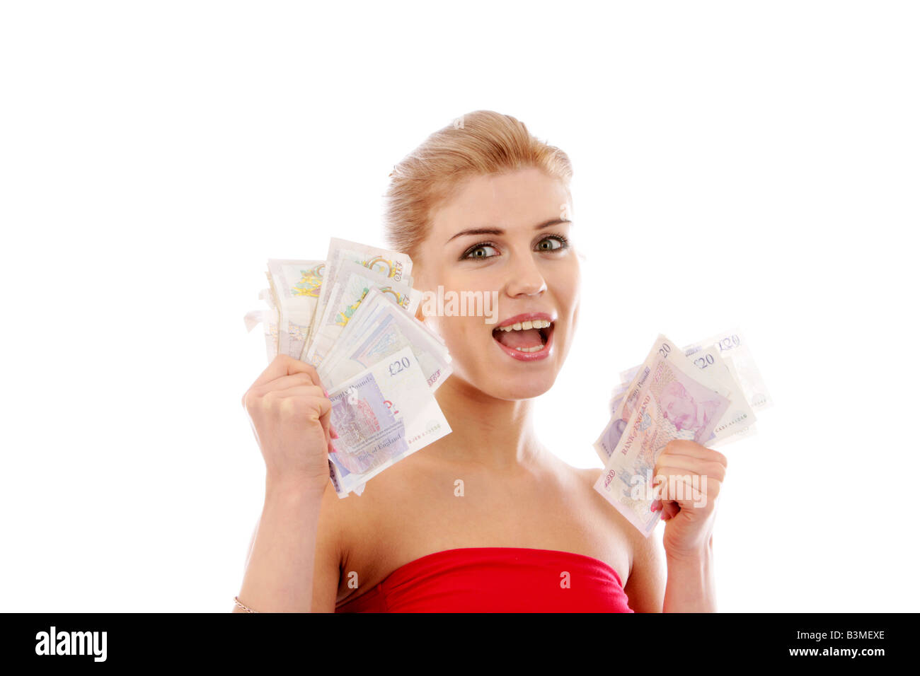 Young Woman Holding Wads of Cash Model Released Stock Photo - Alamy