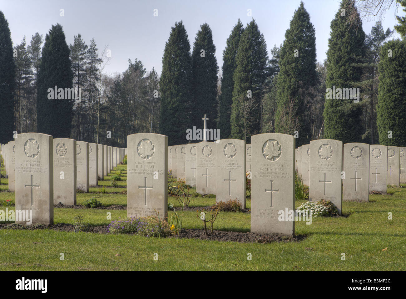 Canadian Military Cemetery Grave Markers with Cross of Sacrifice in ...
