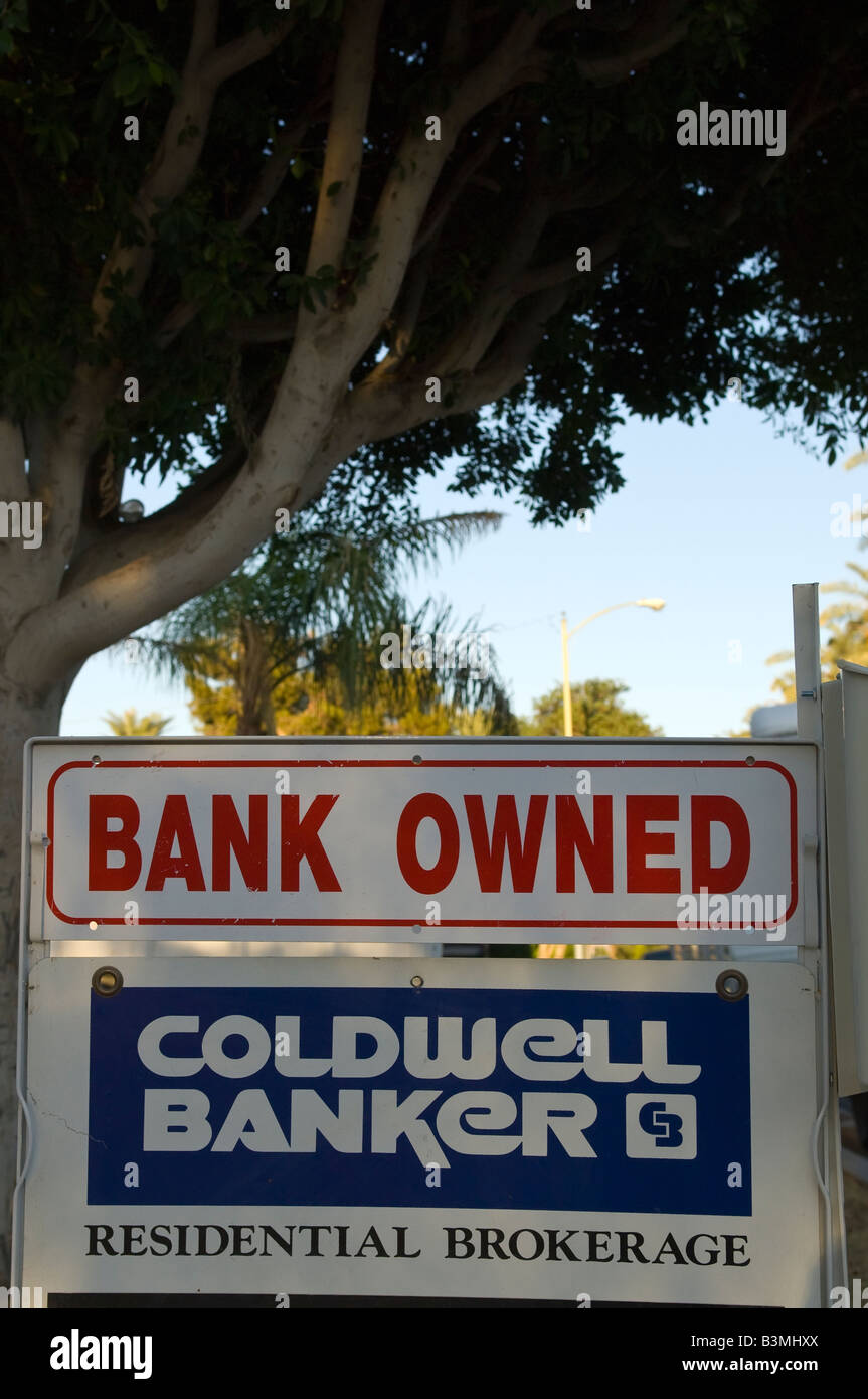 Bank Owned sign in the streets of Indio in southern California by the ...