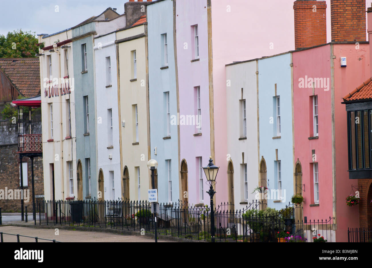 Colourful townhouses on harbourside Bathurst Basin Bristol England UK ...