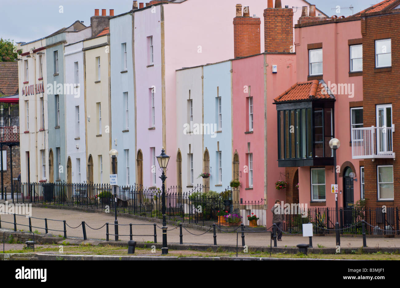 Colourful townhouses on harbourside Bathurst Basin Bristol England UK ...