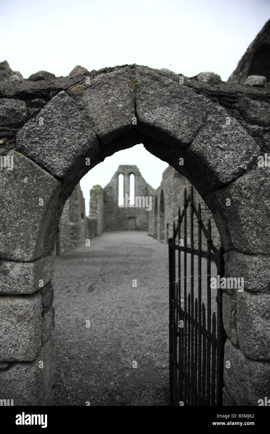 Stone arch gateway/doorway to a derelict church in Ireland portrait ...