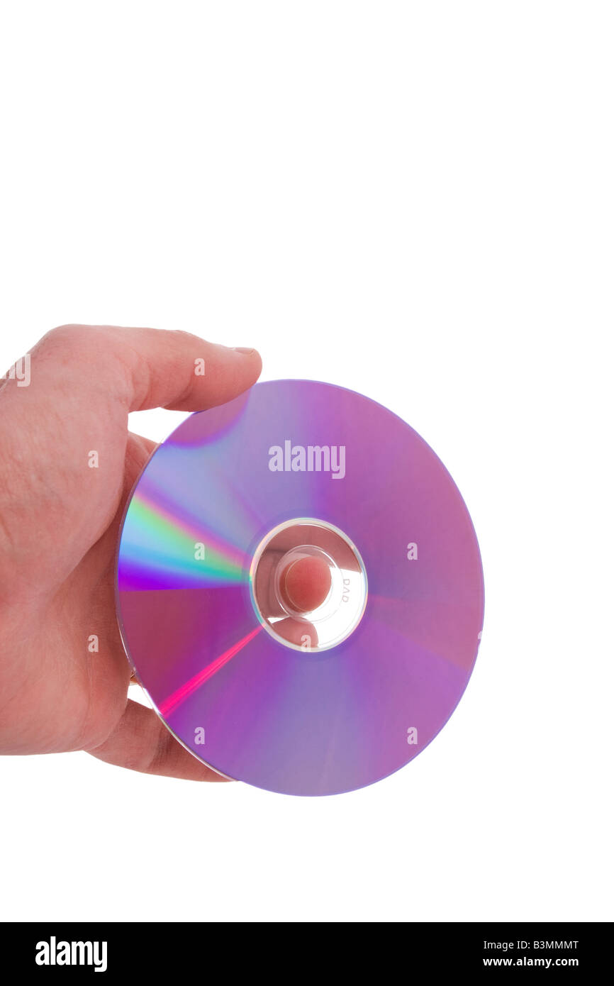 hand holding DVD isolated on white background Stock Photo - Alamy