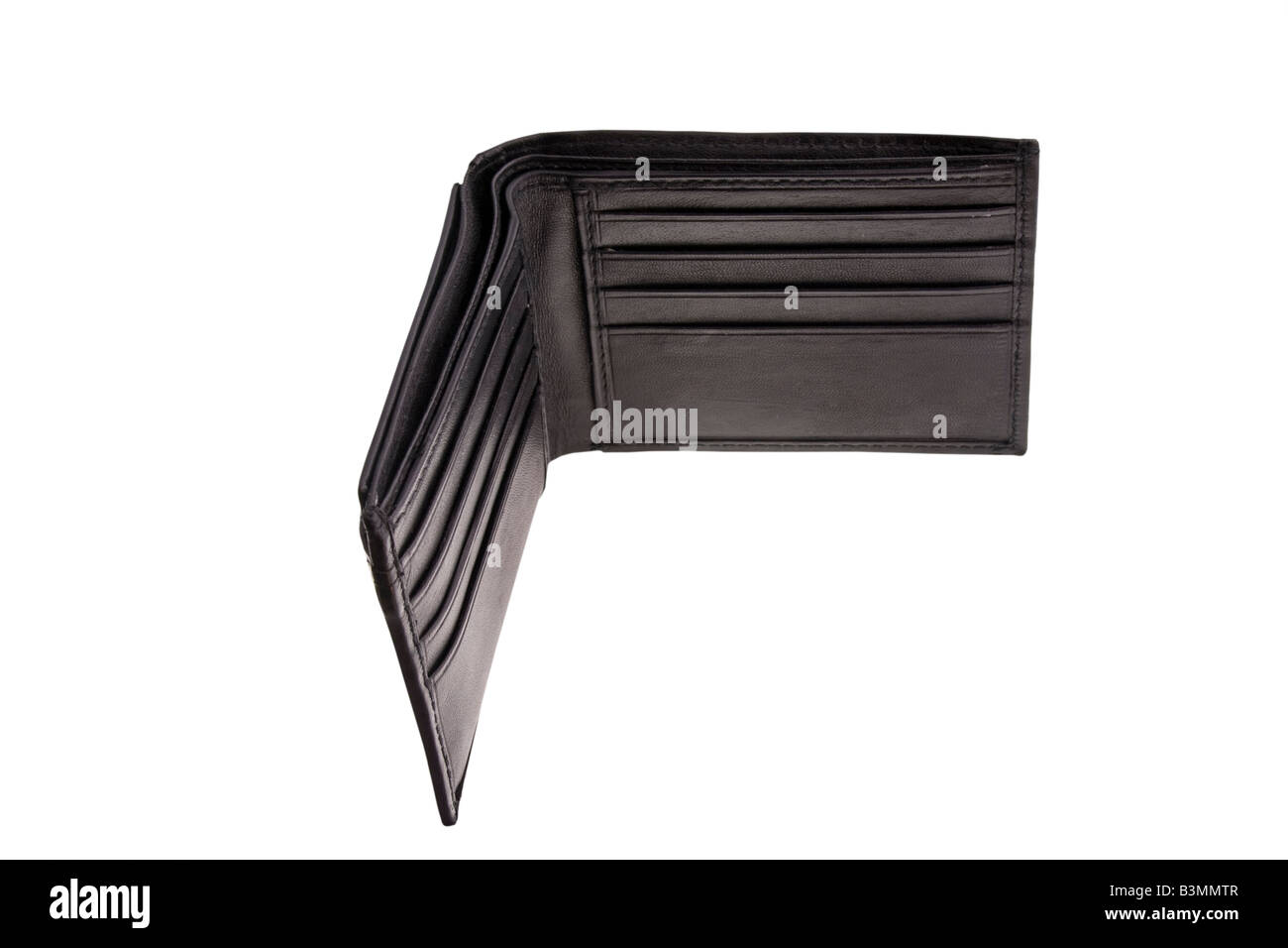 open black leather wallet isolated on white background Stock Photo - Alamy