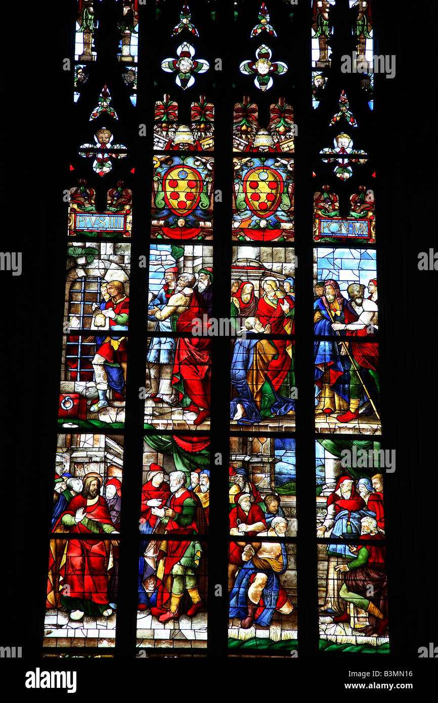 Italy Milan Impressive stained glass window in Milan Cathedral Stock ...