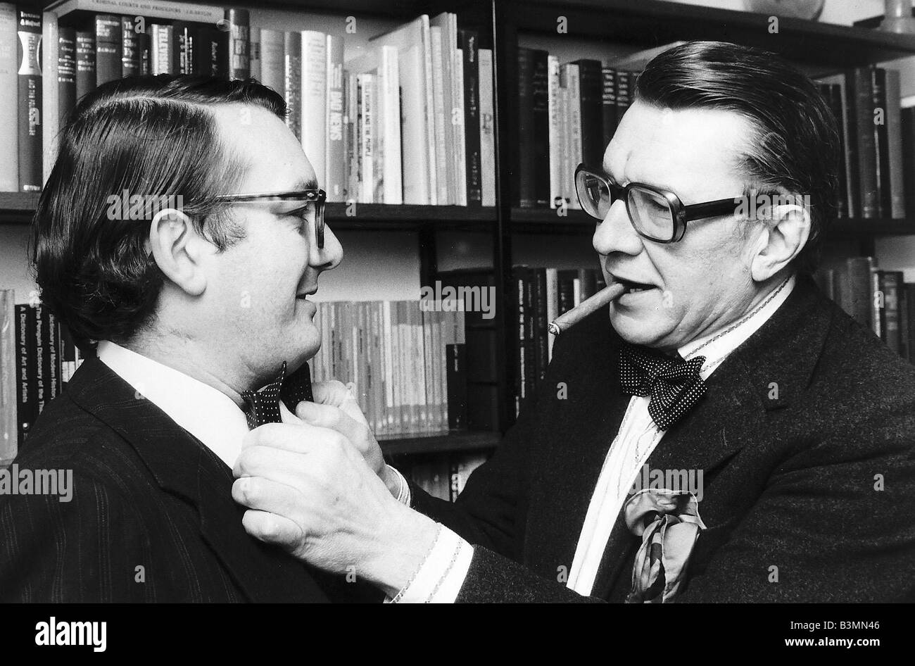 Sir Robin Day Tv Presenter and Broadcaster adjusts the polka dot bow ...