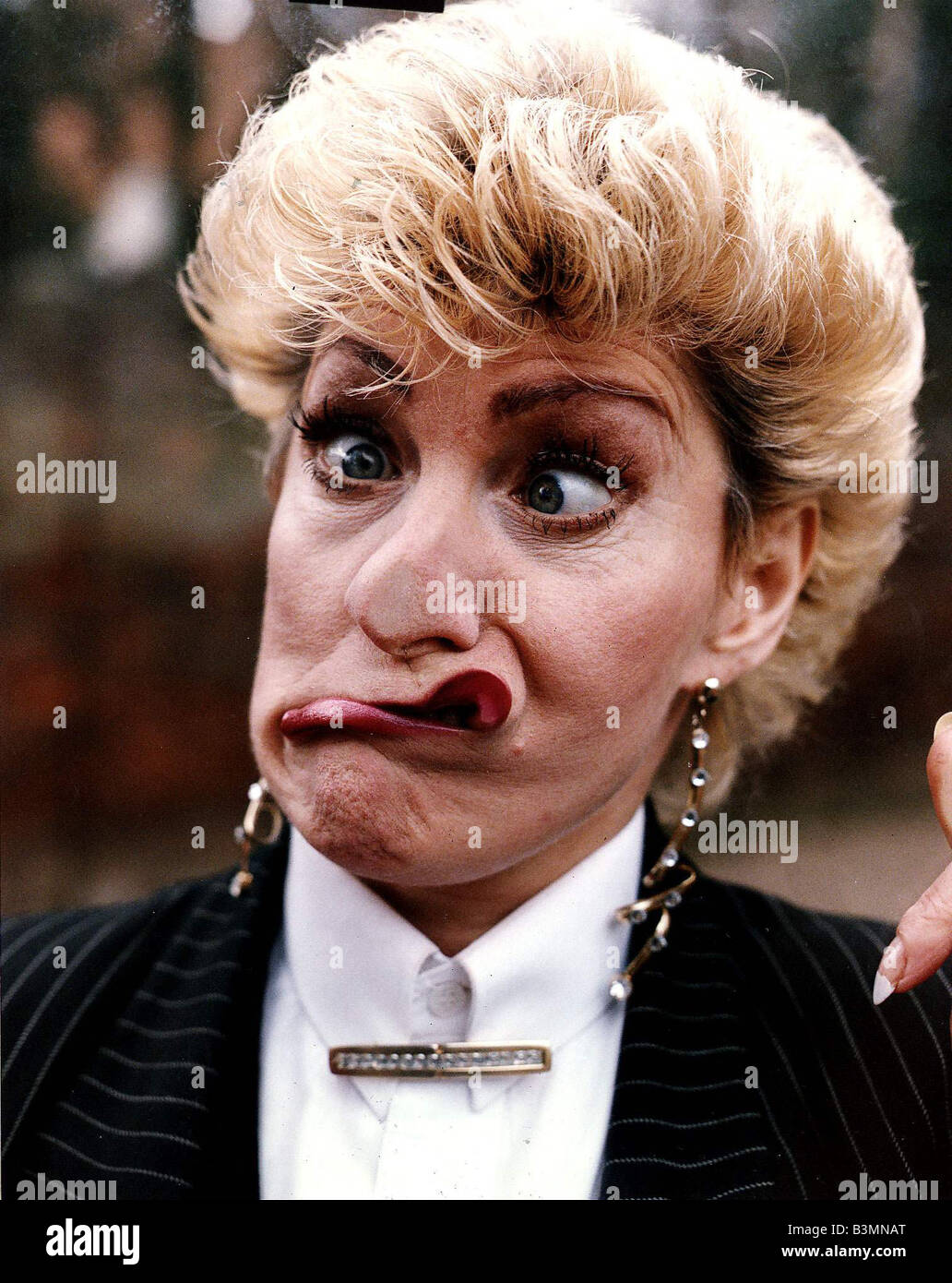 Faith Brown Impressionist comedian Faced pressed against sheet of glass ...