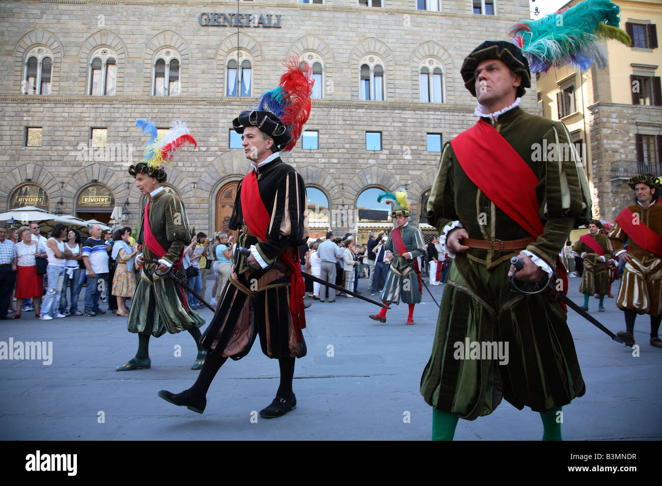 Italy Tuscany Florence Traditionally dressed men parade through the ...