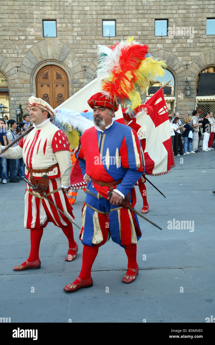 Italy Tuscany Florence Traditionally dressed men parade through the ...