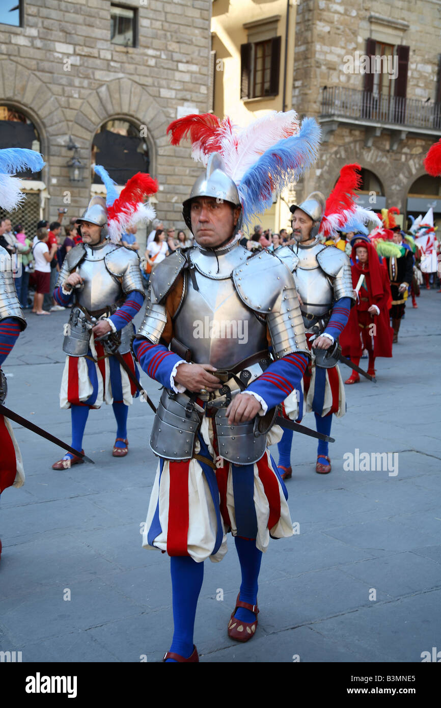 Italy Tuscany Florence Traditionally dressed men parade through the ...