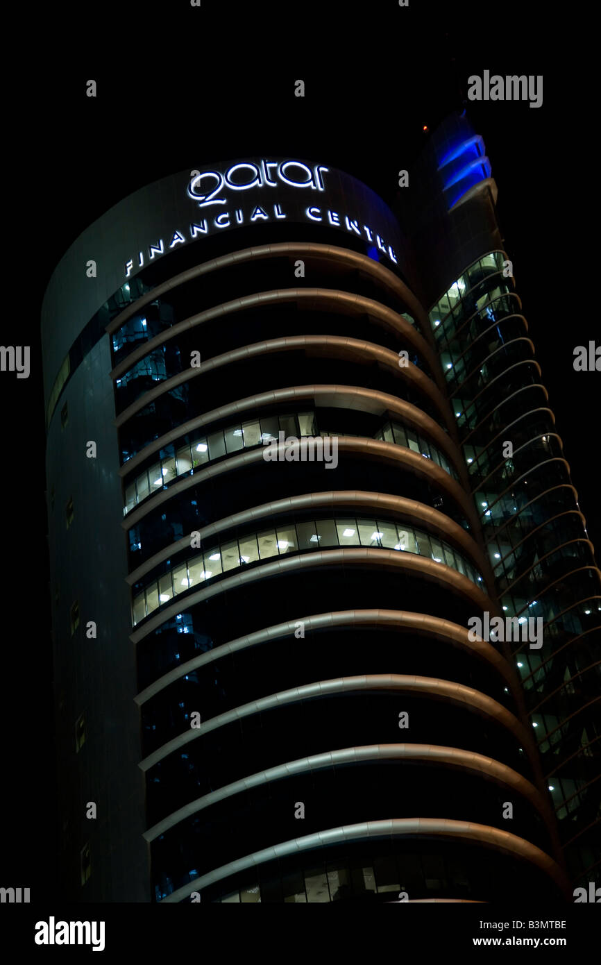 Qatar Financial Center Building Doha Middle East Exterior at night ...